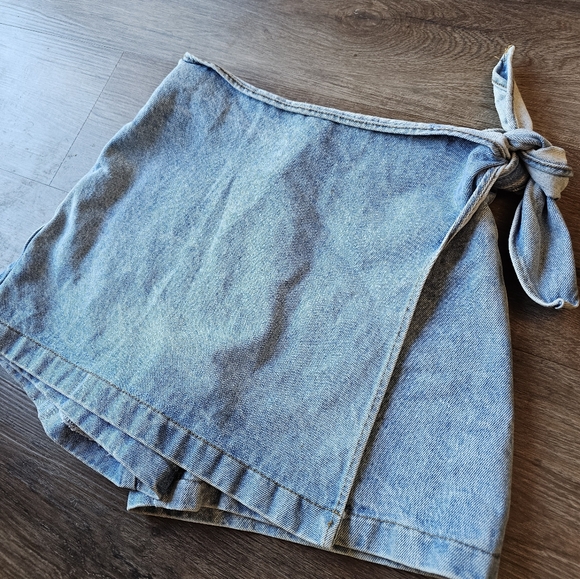 Shorts | Vintage Wrap Around Jean Denim Skort High Waisted Side Tie ...